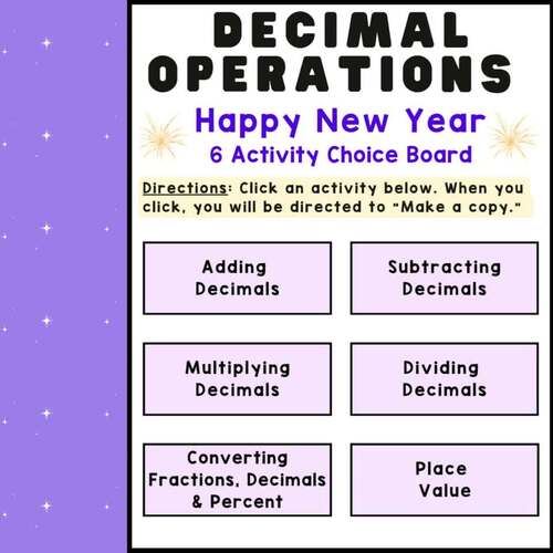 4th 5th 6th Grade Math ⭐ Decimal Operations ⭐ NEW YEAR'S Mystery CHOICE ...