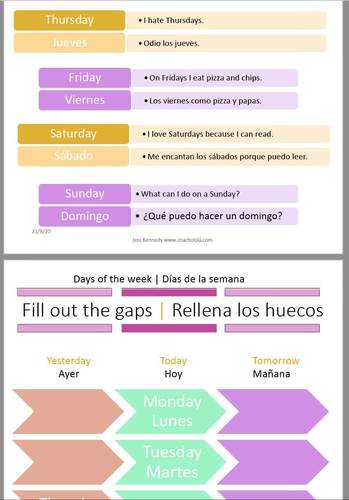 Days of the week, months and seasons of the year (English and Spanish)