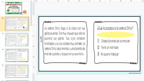 Inferencing Reading Comprehension in Spanish - Inferencias - Lecturas ...