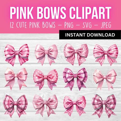 Bows Clipart, Cute Coquette Clipart, Pink Bows Clipart, SVG PNG and ...