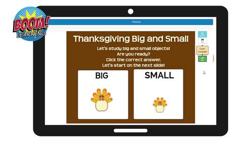 Thanksgiving Big and Small Size Concepts- Boom Cards Distance Learning