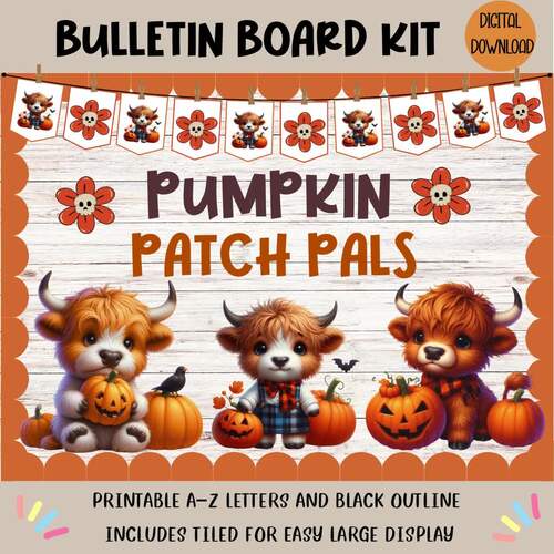 Fall Pumpkin Bulletin Board Kit – Classroom Decor, Pennant Banner, Letters