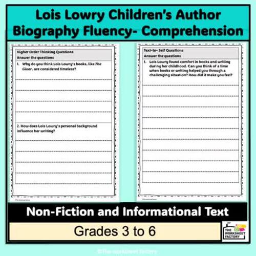 Lois Lowry Biography Reading Fluency and Comprehension worksheets ...