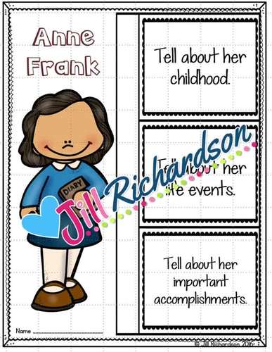 Anne Frank Writing Biography Template ESL Social Studies by Jill Richardson