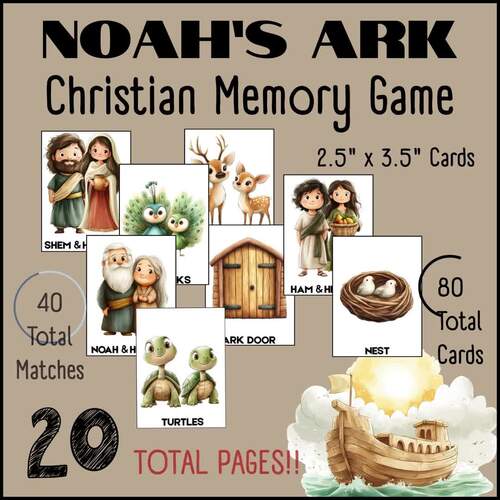 Noah’s Ark Memory Game, Bible Matching Game for Kids, Christian ...