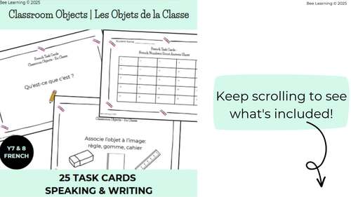 French Classroom Objects Task Cards — Les Objets de la Classe Vocabulary