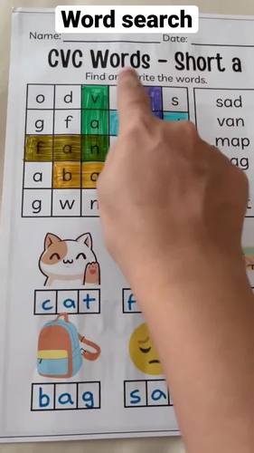 Phonics Word Search Puzzles- CVC Words- Short Vowel Sounds- Read and ...