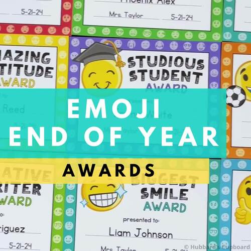 Emoji Editable End of Year Awards Student Class Auto-Fill Classroom Awards