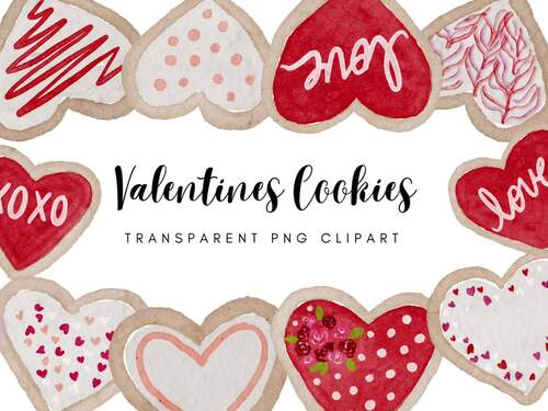 Watercolor Heart Shaped Valentines Day Cookie Clipart PNG by Emily Cutrer