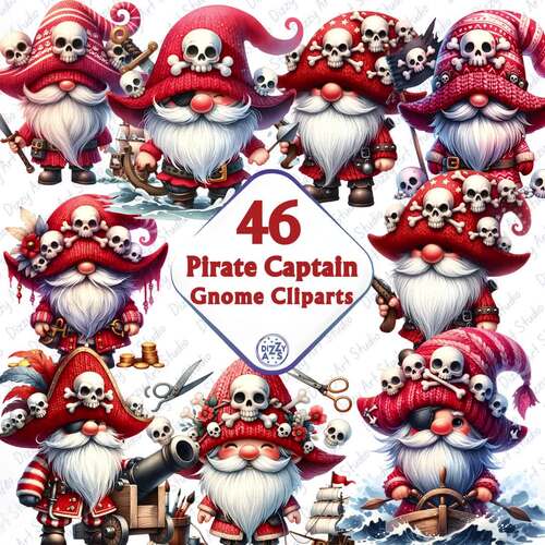 Watercolor Pirate Captain Nautical Gnome Clipart - Pirate Gnome PNG