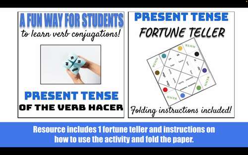 Spanish verb HACER PRESENT TENSE conjugation - Fortune teller - Cootie ...