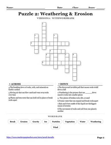 4th Grade Science: Earth's Surface, Erosion & Fossils Crossword With ...