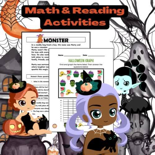 Halloween Math & Reading Worksheets by Shop the Shoppe | TPT