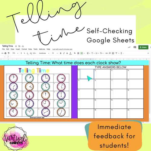 Telling Time to the Hour and Half Hour Self-Checking Google Sheets™