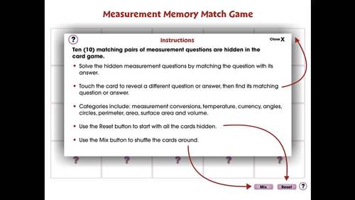 Measurement: Memory Match Game - NOTEBOOK Gr. 6-8 by CCP Interactive