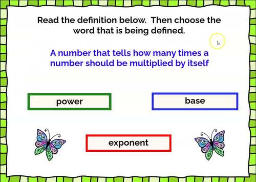 Exponents Math Vocabulary and Practice BOOM Cards by CarolJ Creations