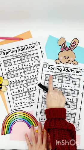Spring Ten Frame Addition Worksheets Kindergarten 1st Grade | TPT