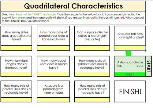 Quadrilateral Self Checking Classification Google Sheets Maze - No Prep