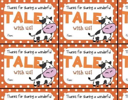 Cow Tales Candy Guest Reader Appreciation Gift Tag- Thanks for sharing ...