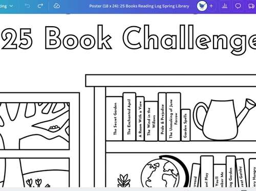 Spring Reading Log: Customizable Poster: 25 Book Challenge Tracker