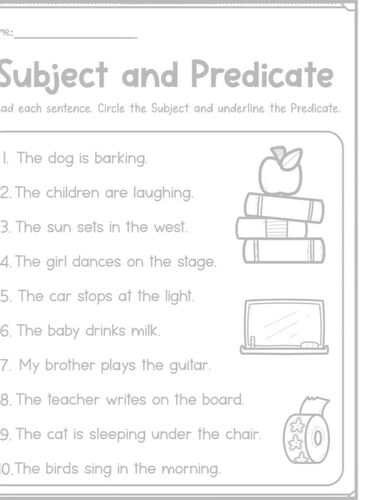 subject and predicate worksheets and answers by Kidzvilly | TPT