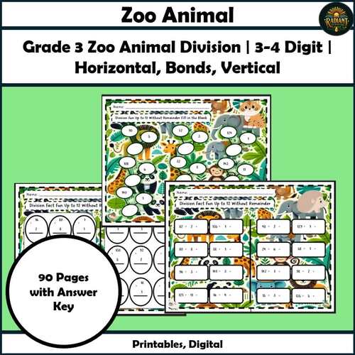 Grade 3 Zoo Animal Division Math Facts Up to 12 No Remainders Fill the ...