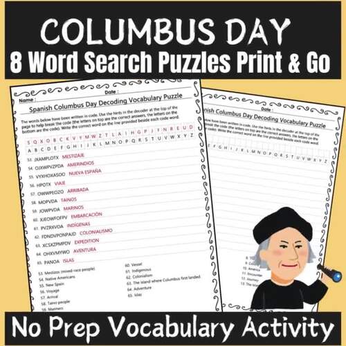 CHRISTOPHER COLUMBUS DAY Word Search 8 Puzzles Worksheets Vocabulary ...