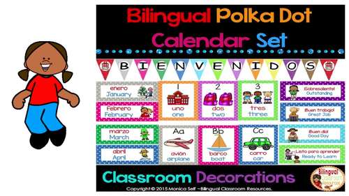 Editable Bilingual Decoración para la Clase: Calendario Bilingüe- Bundle