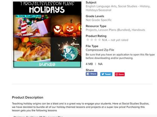 Holidays (7 Projects and Lesson Plans) Bundle by Social Studies Studio