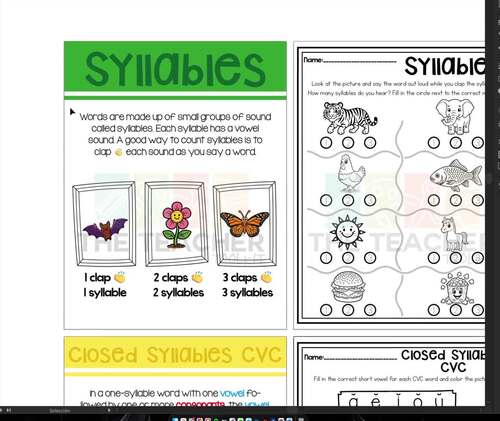 Syllables and CVC Closed Syllables: Identifying, and Writing Short Vowels
