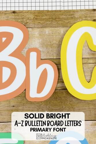 Solid Color Schemes Primary Font A-Z Bulletin Board Letters Bundle