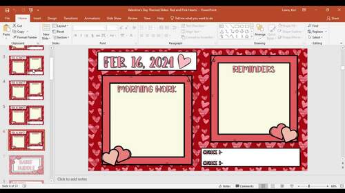 Valentine's Day Themed Slides- Red and Pink Hearts Version | TPT