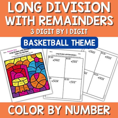 Basketball Color by Number Long Division with Remainders March Mathness ...