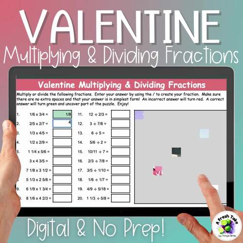 Valentine's Day Pixel Art Math Multiplying Dividing Fractions for ...