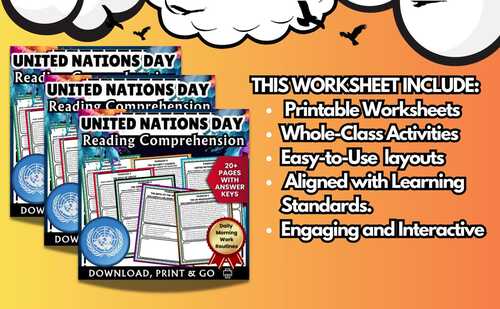United Nations Day Reading Comprehension Nonfiction Worksheets 4th,5th ...