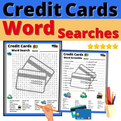Credit Cards Word Search Activities Independent Lesson Student Work Sub ...