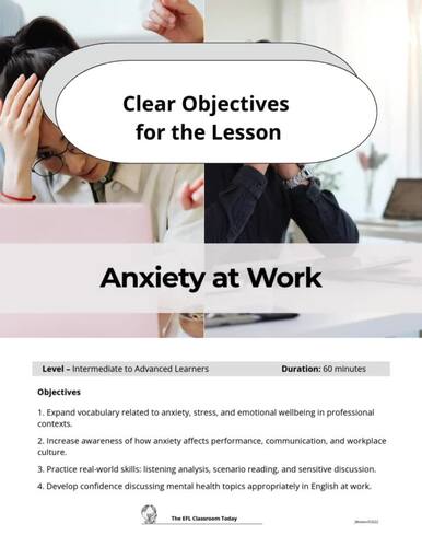 Anxiety at Work - LESSON PLAN by The EFL Classroom Today | TPT