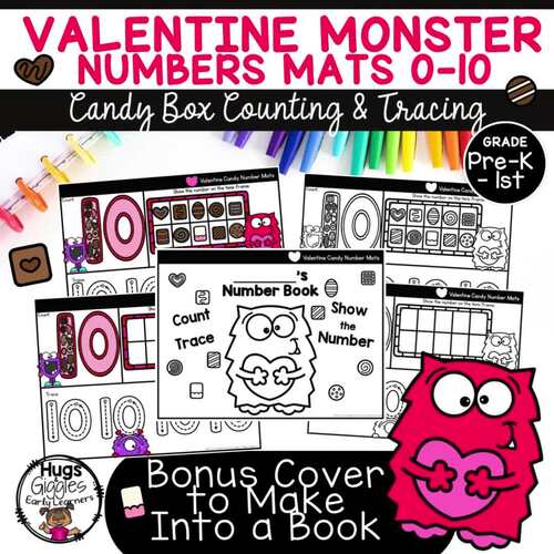 Valentine Monster Number Mats | Candy Box Counting & Tracing 0–10