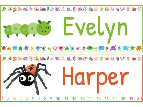 Student Desk Plates, 30 Printable/Editable Cute Insects Classroom Name Tags