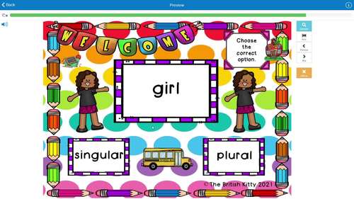 Back To School Nouns Singular or Plural Boom™ Cards Digital Activity