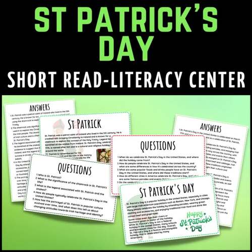 St Patrick's Day Short Read Comprehension Literacy Center by Organised ...