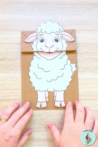 Sheep Paper Bag Puppet Template K & Preschool Farm Animal Fine Motor Craft