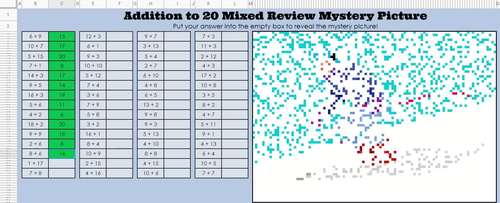 Digital Mystery Picture for Addition to 20 #2 | Winter Addition Facts ...