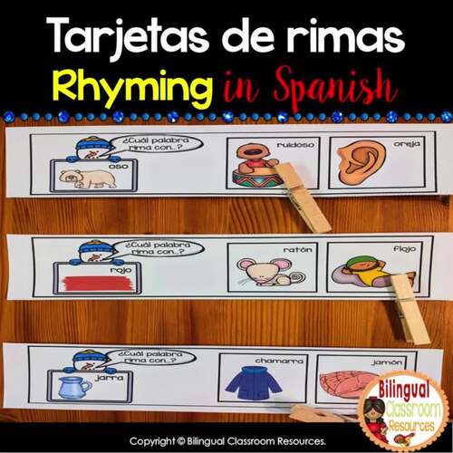Rhyming Clip Cards- Tarjetas de rimas by Bilingual Classroom Resources