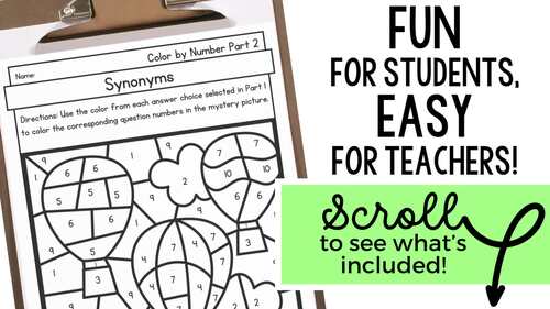 Fun Synonyms Worksheets and Digital Task Cards by Don't Worry Teach Happy