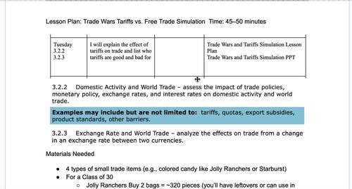 Trade Wars Simulation Tariffs vs. Free Trade Economics Game for High School