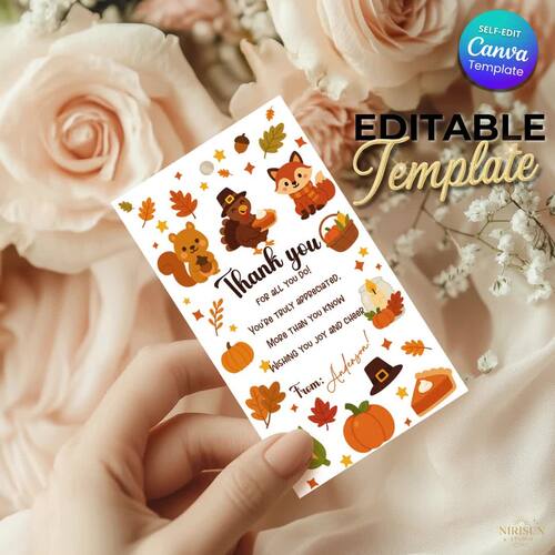 Fall Thank You Tags, Teacher Staff Appreciation Thanksgiving Gift Tags ...