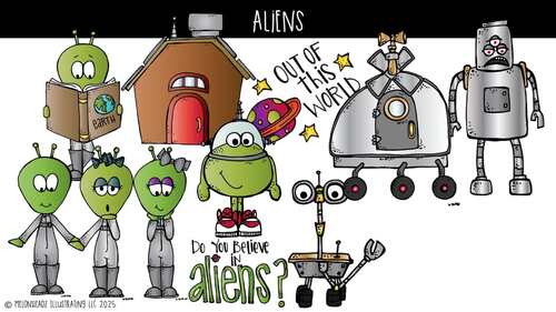 Aliens clip art, Space clip art, Robots clip art COLORED Version