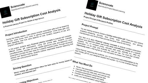 Christmas Financial Literacy PBL Project | Holiday Gift Subscription Cost