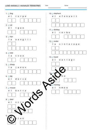 Spanish English Bilingual Vocabulary Worksheets Cards Puzzles Games ...